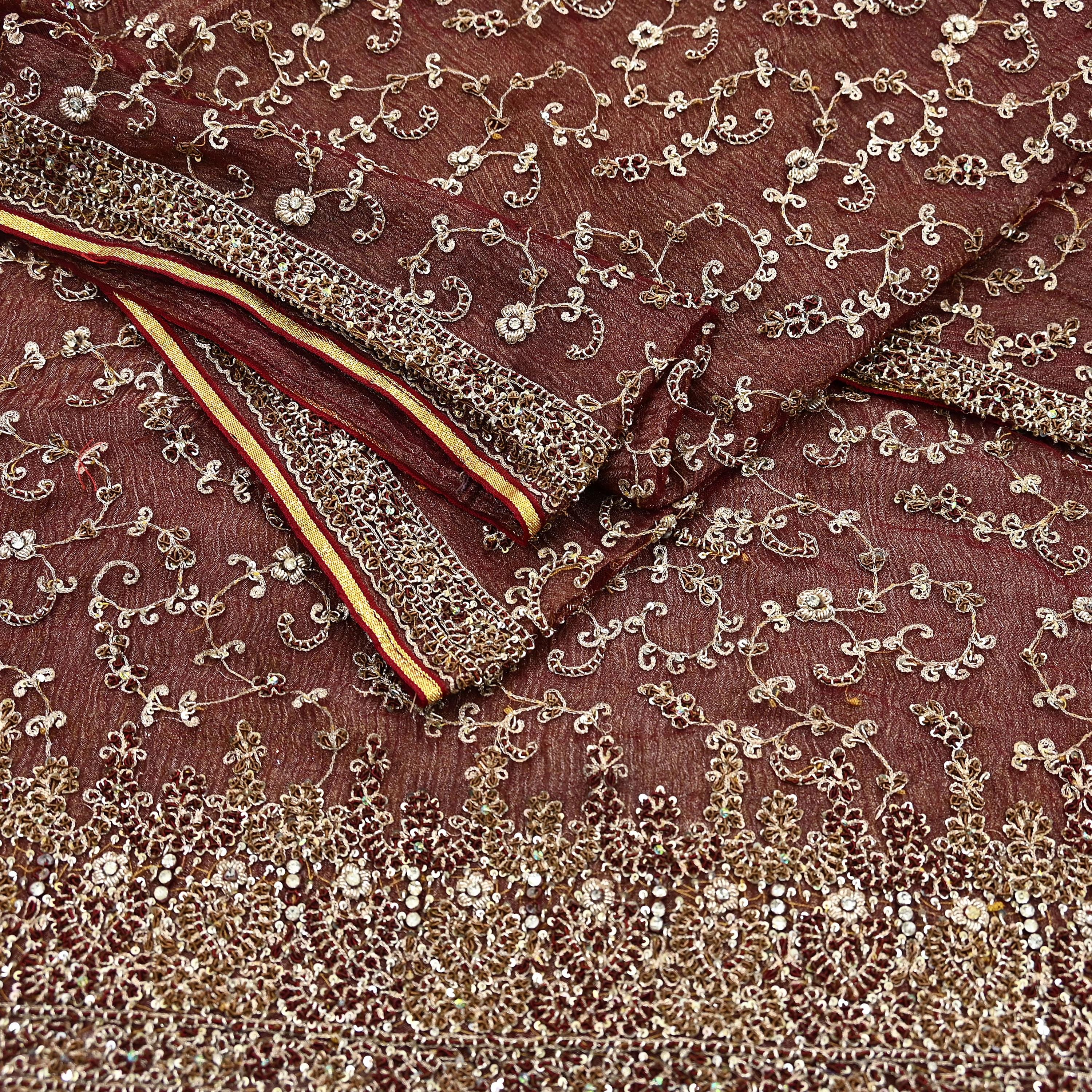 Indian Vintage Heavy Wedding Maroon Dupatta Net Mesh Long Stole Hand E ...